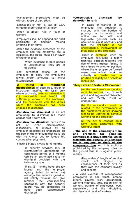 Notes On Cases Management Prerogative Labor Law Management