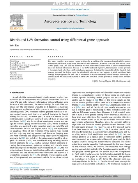 Pdf Distributed Uav Formation Control Using Differential Game Approach