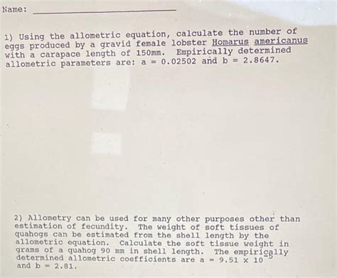 1 Using The Allometric Equation Calculate The