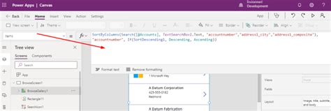 how to implement sorting and searching in gallery in canvas apps power