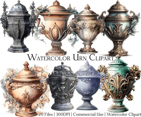 Watercolor Gothic Urns Clipart Set Of 20 Files