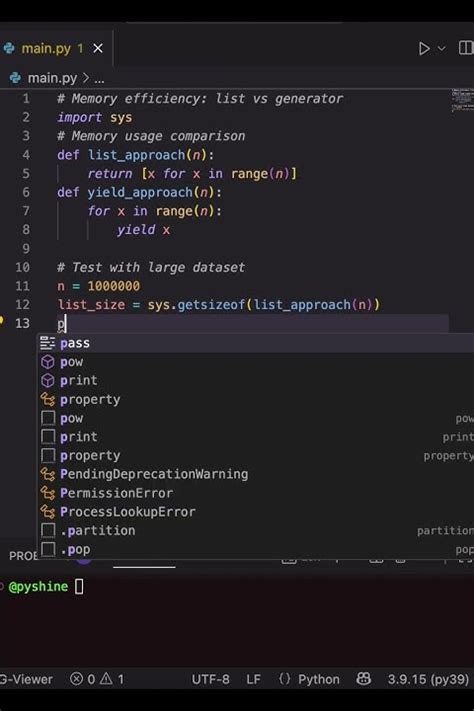 Python Memory Efficiency With Yield And List In 58 Seconds ⚡️ Shorts