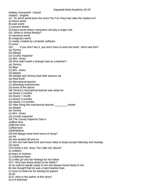 Combined Holiday Homework Class 9 2024 25 1 Pdf Cell Biology