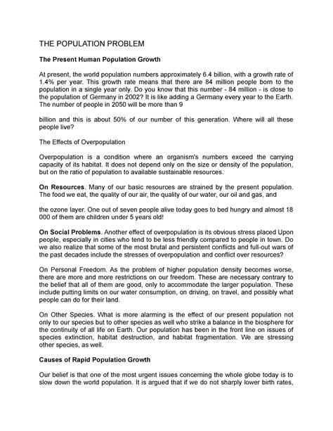 The Population Problem The Population Problem The Present Human