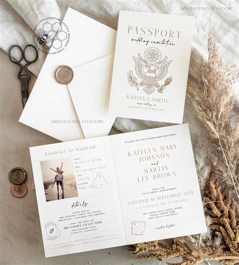 Passport Wedding Invitation Template Instant Download Etsy Australia