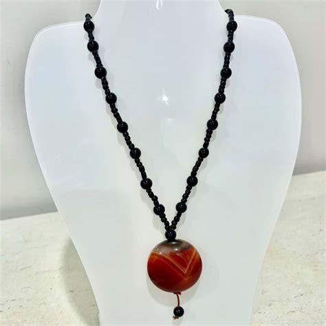 Boho Polished Gemstone Black Glass Beaded Necklace Just Gorgeous S