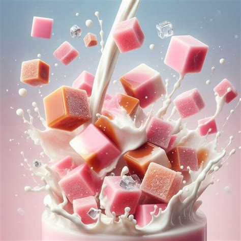 Premium Photo Caramel Cubes Splash With Milk