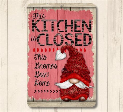 Gnome Kitchen Closed Sign Gnome Lover T Red Gnome Decor 8x12