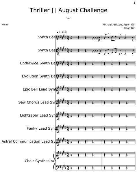 Thriller August Challenge Sheet Music For Synth Bass Synth Bass