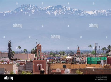 Mountains Of The Atlas Range From The Medina Marrakesh Morocco