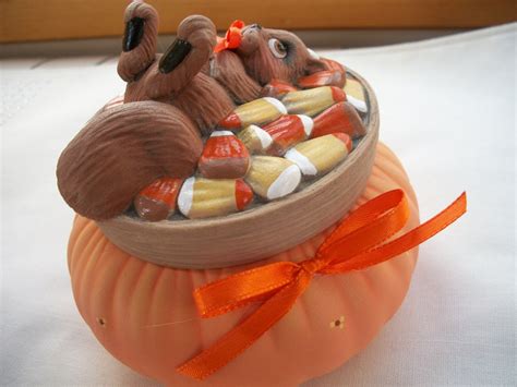 Ceramic Squirrel Candy Corn Candy Dish Halloween Decoration Etsy