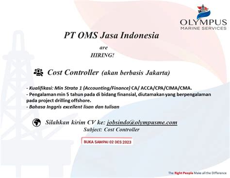 Costcontroller Finance Offshore Pt Oms Jasa Indonesia