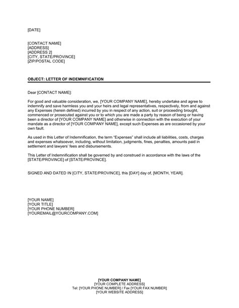 Indemnity Letter Template Sample Template Samples