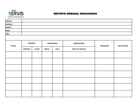 Reporte De Actividad Semanal Maquinaria Pdf