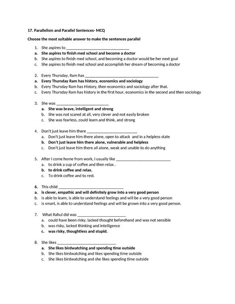 Parallelism And Parallel Sentences She Aspires To Finish Med School