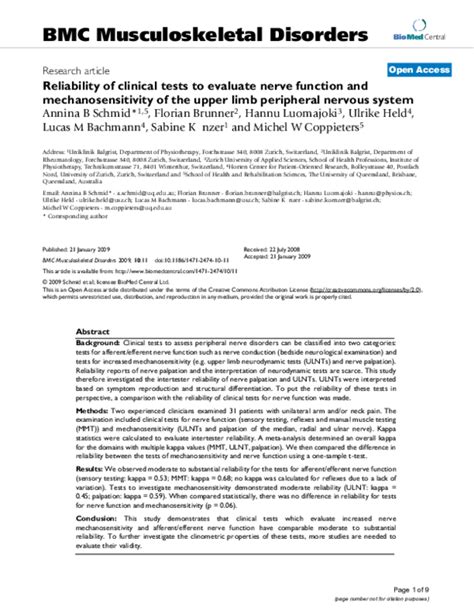 Pdf Testing Reliability Of Nerve Function Assessments