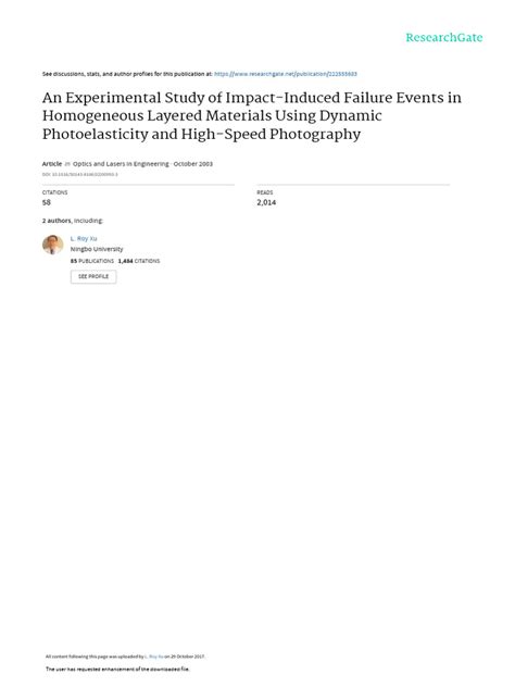 An Experimental Study Of Impact Induced Failure Events In Homogeneous