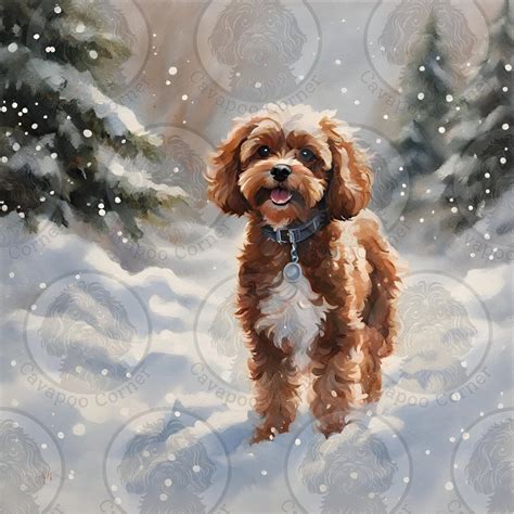 Ruby Cavapoo In The Snow Pack Of 10 Greeting Cards With Standard