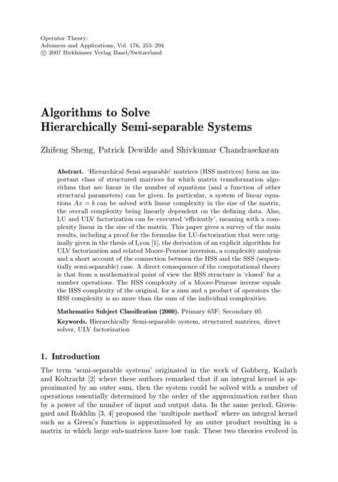 Pdf Algorithms To Solve Hierarchically Semi Separable Systems