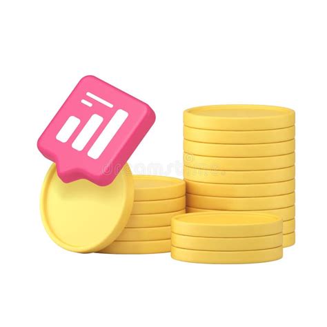 3d Realistic Icon With Gold Coin Stack And Pink Chart Button