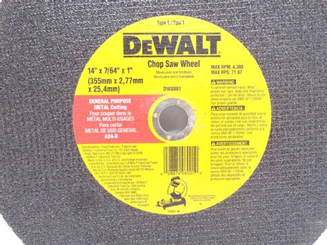 Dewalt Dw8001 Abrasive Cut Off Wheel 14od 24 Grit 1id Austin