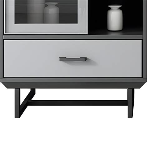 Faux Wood Modern Display Cabinet Glass Doors Storage Cabinet With