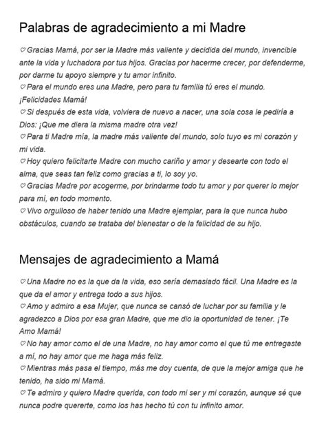 Agradecimientos A Mamá Frases Y Mensajes Pdf Amor