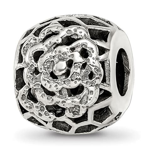 Sterling Silver Reflections Flower Bali Bead With Geometric Pattern Qrs2398
