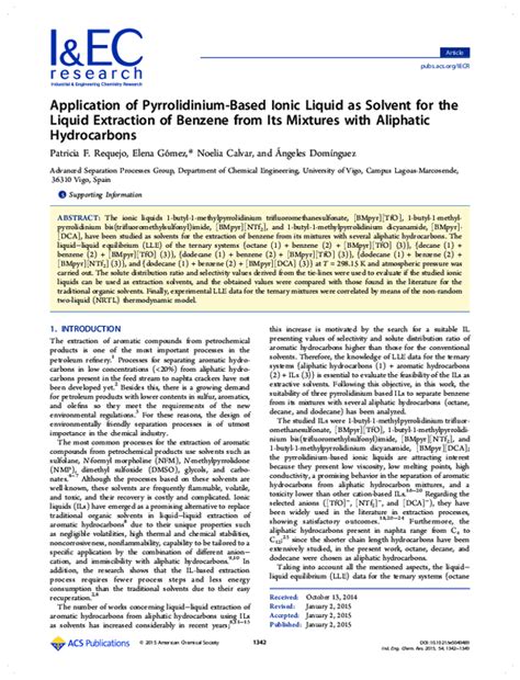 Pdf Application Of Pyrrolidinium Based Ionic Liquid As Solvent For