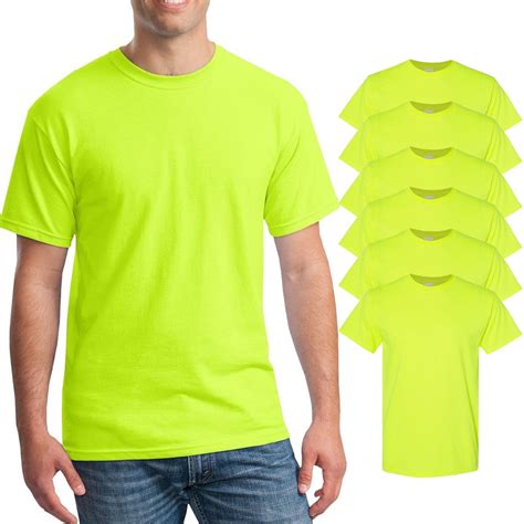 Gildan Safety Green T Shirts Man Hi Vis Tee Pack 6 Work Shirts Size