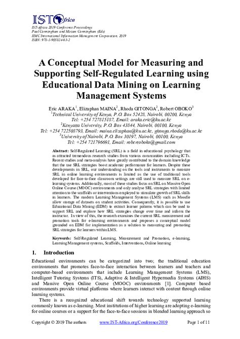 Pdf A Conceptual Model For Measuring And Supporting Self Regulated Learning Using Educational