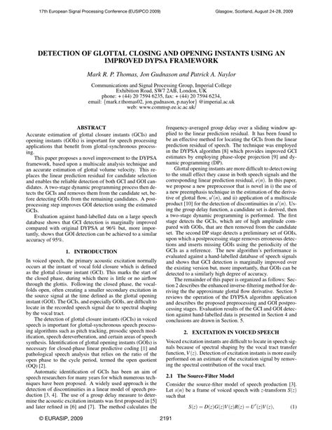 Pdf Detection Of Glottal Closing And Opening Instants Using An