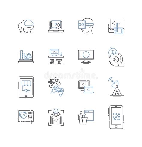 Computer Peripherals Line Icons Collection Keyboard Mouse Monitor