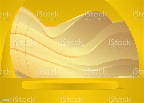 골드 옐로우 모형 제품 디스플레이 추상 벡터 3d 룸 실린더 받침대 연단 프레젠테이션을 위한 무대 쇼케이스 미래 공상 과학 최소한의 기하학적 형태 빈 장면 0명에 대한 스톡