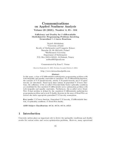 Pdf Sufficiency And Duality For E Differentiable Multiobjective Programming Problems Involving