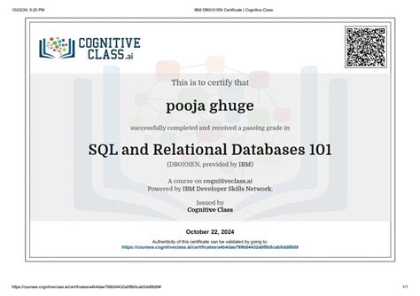Pooja Ghuge On Linkedin Learning Sql Relationaldatabases Cognitiveclass Ibm