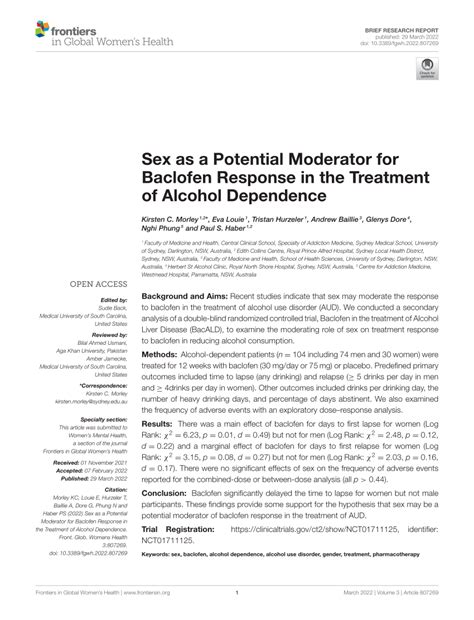 Pdf Sex As A Potential Moderator For Baclofen Response In The Treatment Of Alcohol Dependence
