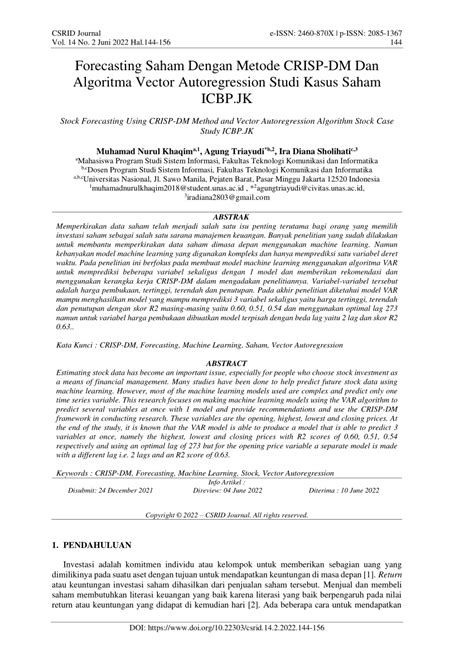Pdf Forecasting Saham Dengan Metode Crisp Dm Dan Algoritma Vector