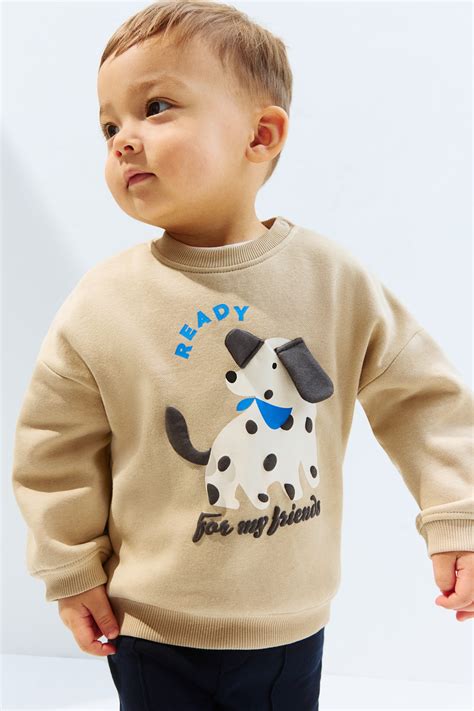 Sweater Met Motief Beigehond Kinderen Handm Nl