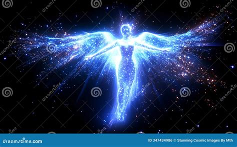 Majestic Powerful Astral Blue Light Angel With Sparkling Glowing Blue