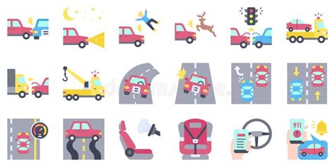 Car Accident And Safety Related Flat Icon Set 2 Stock Vector