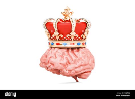 Brain With Golden Royal Crown 3d Rendering Isolated On White