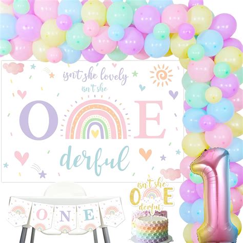 Joymemo Pastel Rainbow 1st Birthday Decorations Girl Isn