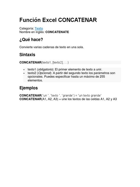 Pdf Función Excel Concatenar Dokumentips