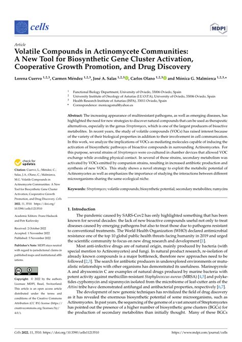 Pdf Volatile Compounds In Actinomycete Communities A New Tool For Biosynthetic Gene Cluster
