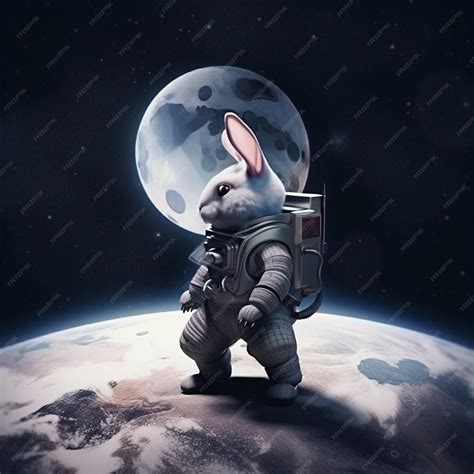 Premium Photo Rabbit Astronaut In Space Suit With Moon In Background Generative Ai