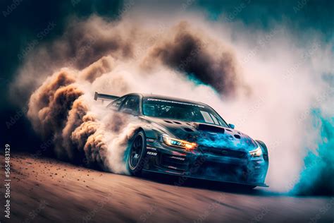 Car Drifting Image Diffusion Race Drift Car With Lots Of Smoke From