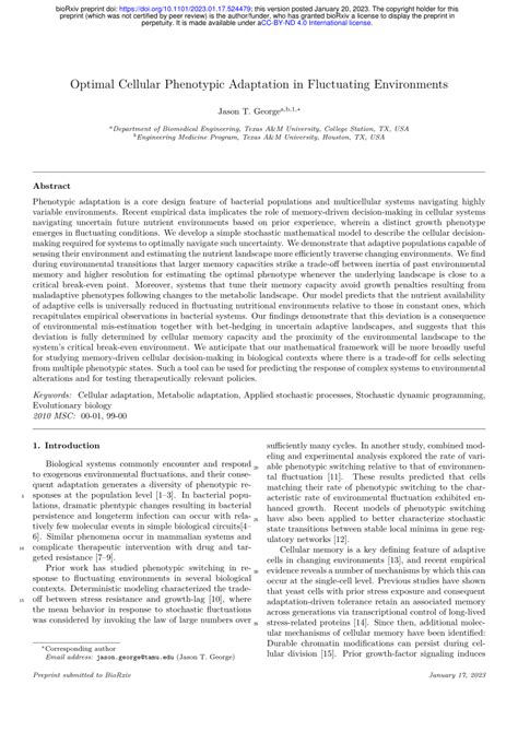 Pdf Optimal Cellular Phenotypic Adaptation In Fluctuating Environments