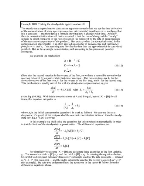 Steady State Approximation In Chemical Kinetics Example