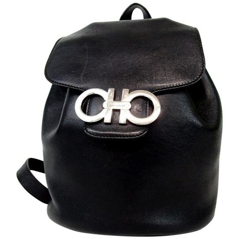 Salvatore Ferragamo Gancini Logo Mini Backpack Black Leather Bookbag